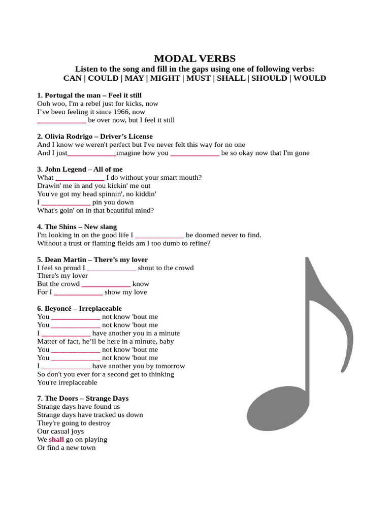 Modal Verbs Songs | PDF