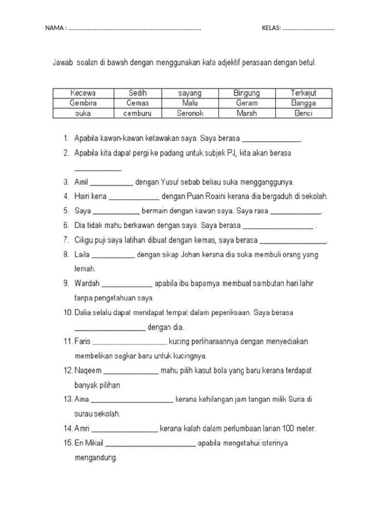 LATIHAN KATA ADJEKTIF TAHUN 5 | PDF LATIHAN KATA ADJEKTIF TAHUN 5 | PDF