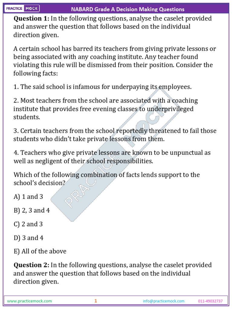 NABARD Grade A Decision Making Questions 1 | PDF