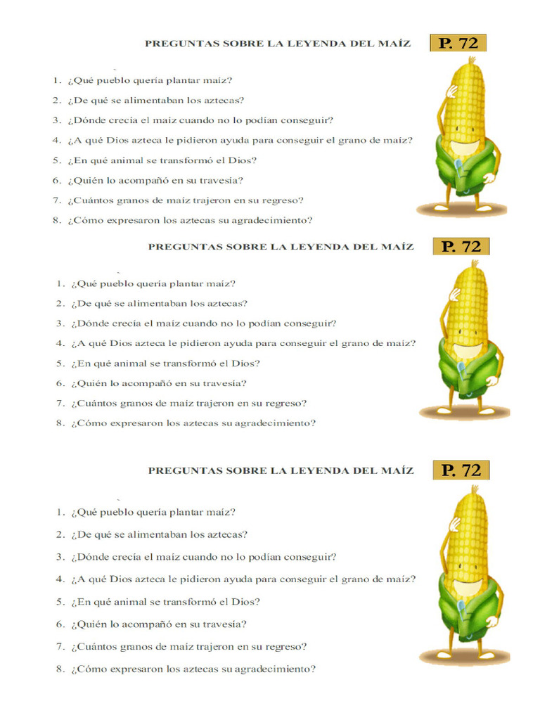 La Leyenda Del Maiz Cuestionario | PDF
