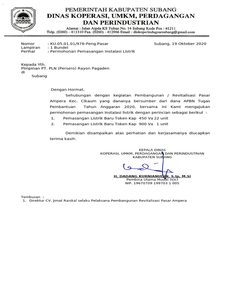 Surat Pemasangan LIstrik | PDF