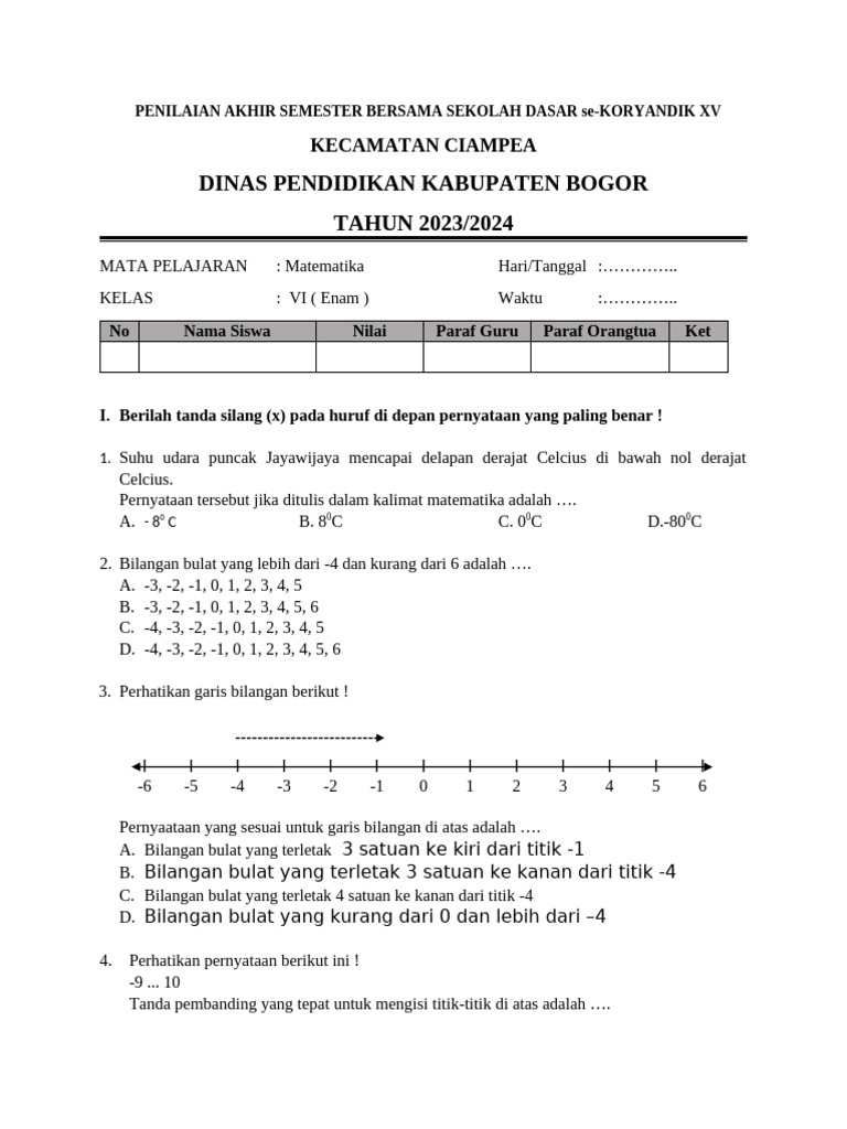 Draft Soal Pts Ganjil 2023-2024 MTK Kls 6 | PDF