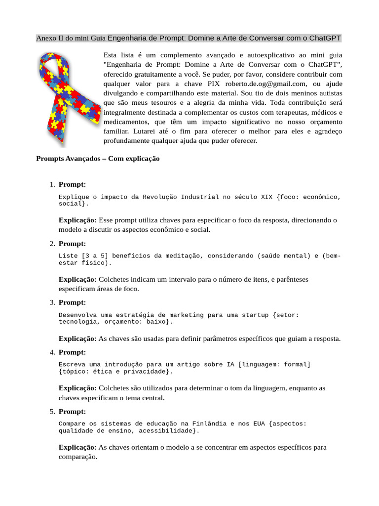 ANEXO II - LISTA DE PROMPTS AVANÇADOS - COM EXPLICAÇÕES - Mini Guia ...
