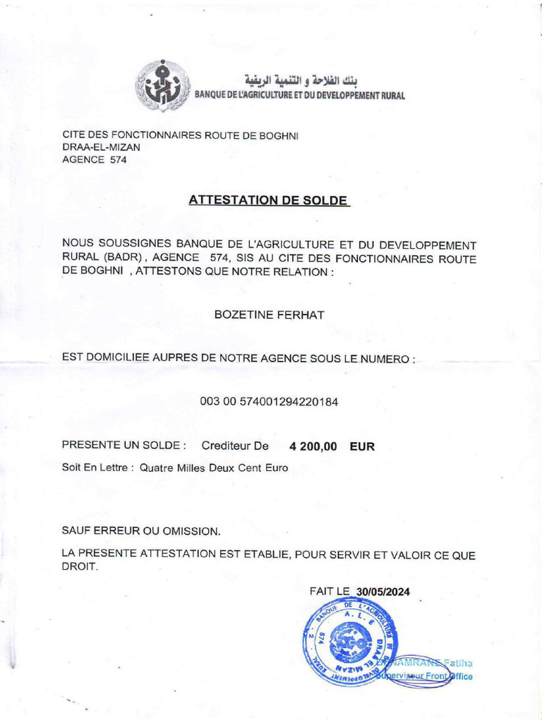 Attestation de Solde | PDF