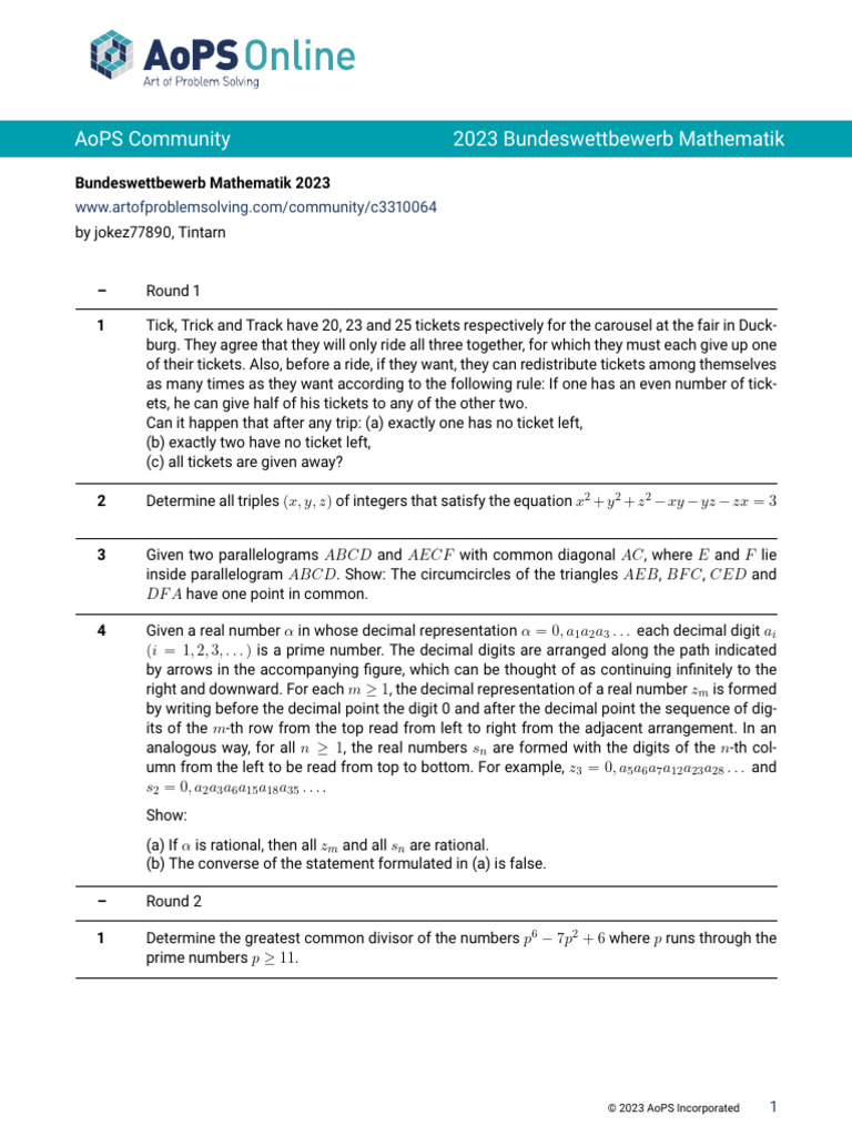 Aops Community 2023 Bundeswettbewerb Mathematik | PDF