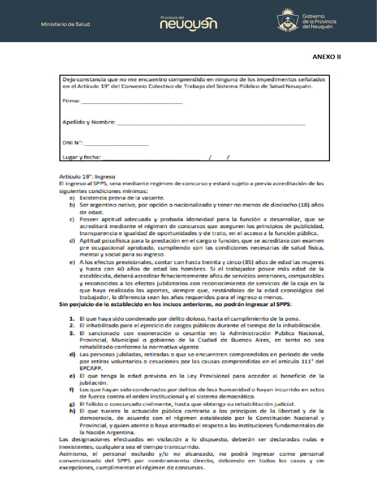 Formulario Art. 19° CCT 7 1 | PDF