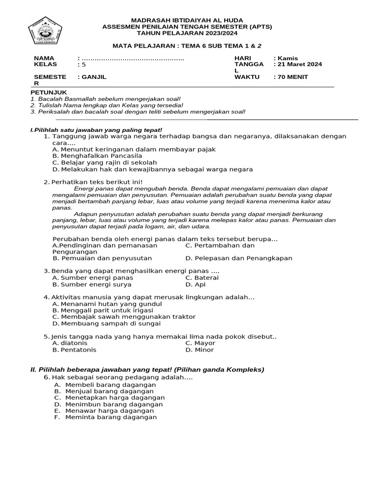 Kumpulan Soal PTS GENAP 2024 | PDF