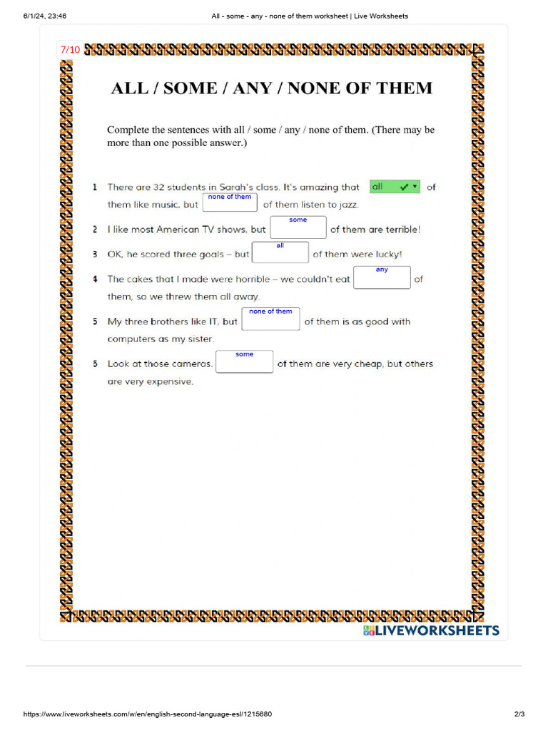 Some - Any - None of Them Worksheet - Live Worksheets | PDF