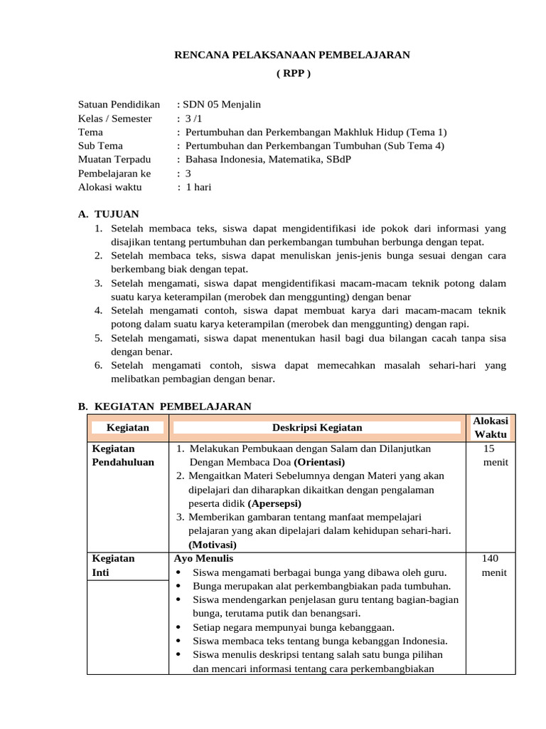 Rencana Pelaksanaan Pembelajaran (RPP) | PDF