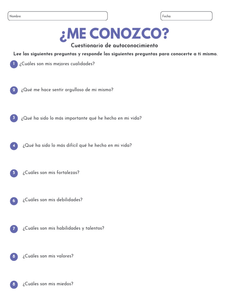 Cuestionario de Autoconocimiento Personal | PDF | Crecimiento personal ...