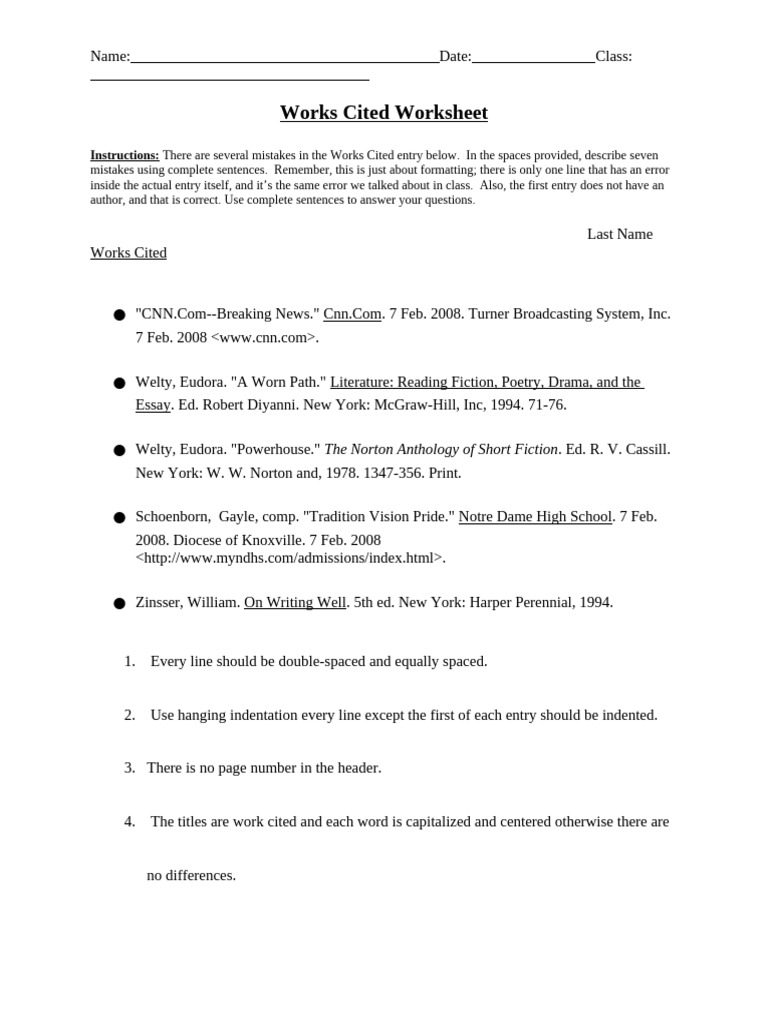 Works Cited Worksheet | PDF