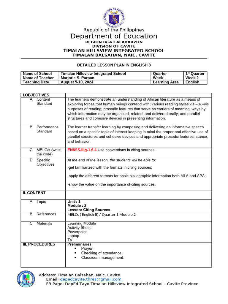 DLP-English-8-Quarter-1-module-1-week 2 | PDF