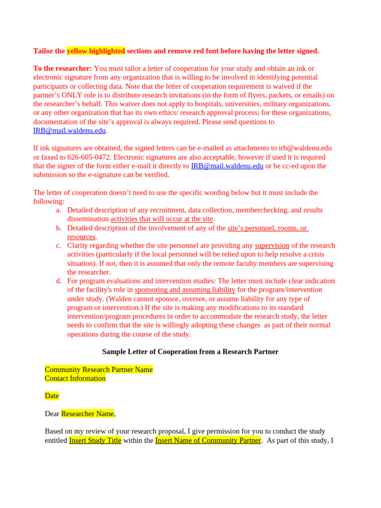 Sample Letter of Cooperation | PDF