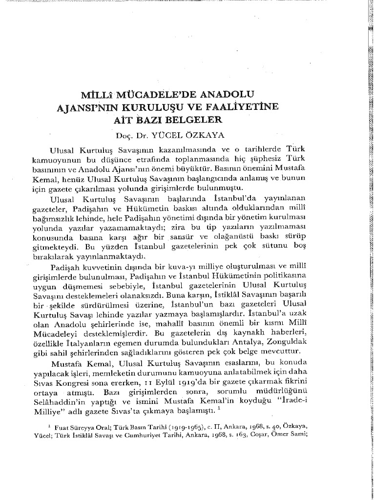 Mill - M - Cadele - de - Anadolu Ajans - N - N Kurulu - U Ve Faaliyetine Ait Baz - Belgeler ...