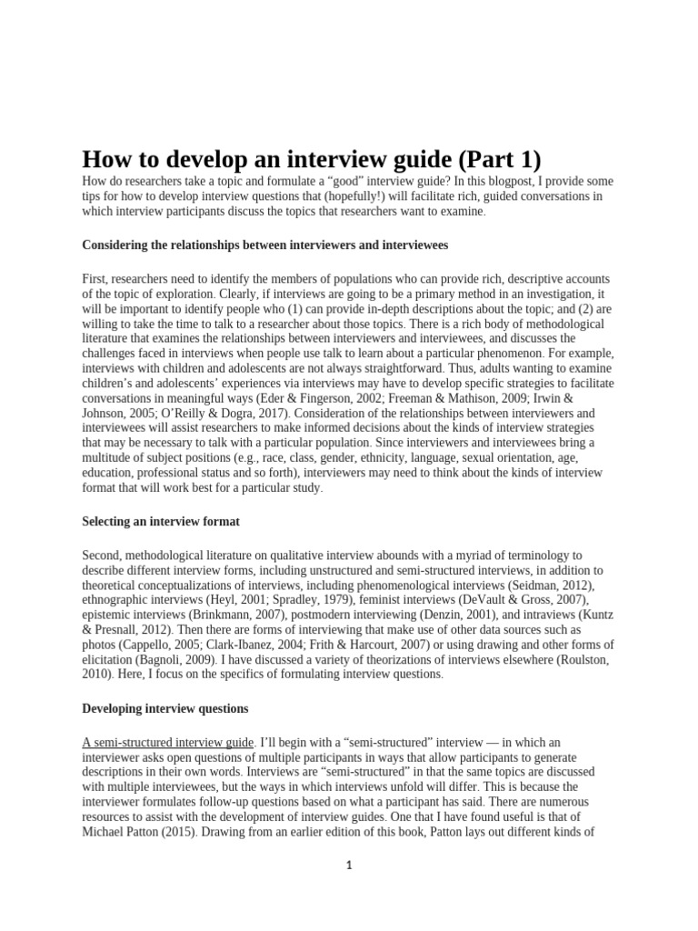 INTERVIEW GUIDE - How To Develop An Interview Guide Part 1 & 2 | PDF