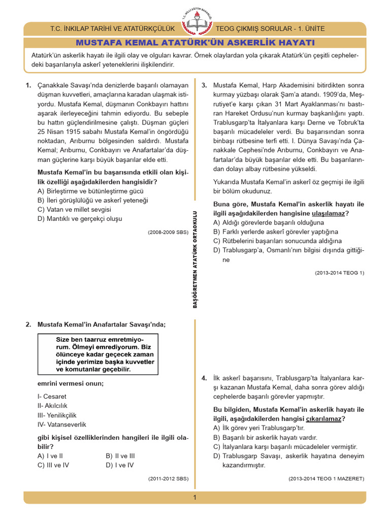 Mustafa Kemal Atatürk'ün Askerli̇k Hayati | PDF