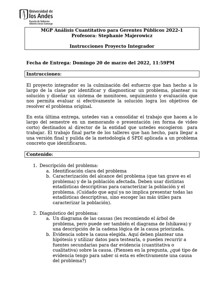 Instrucciones Proyecto Integrador | PDF