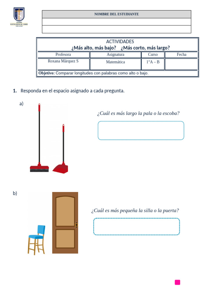 Guia de Comparar Objetos 1º | PDF