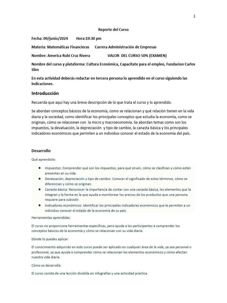 Reporte Curso | PDF