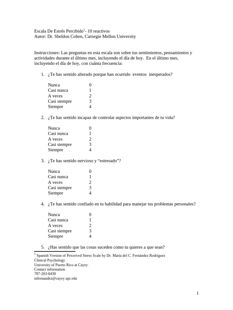 Pss 10 Spanish Puertorican | PDF