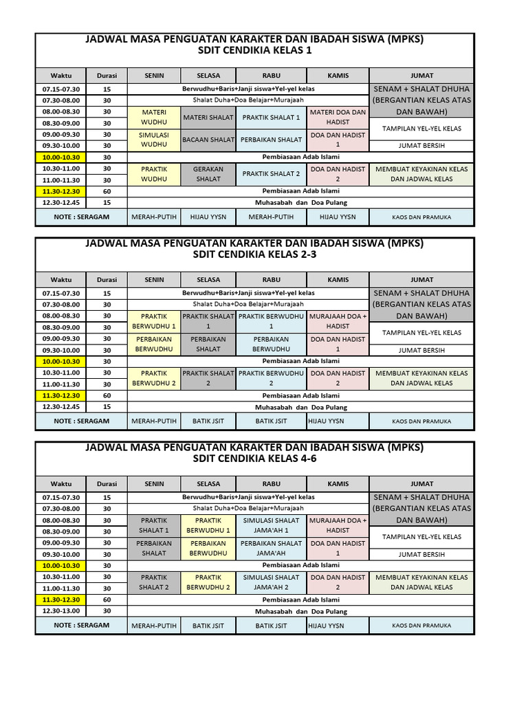 Rivisi. Jadwal Mpks Sdit Cendikia | PDF