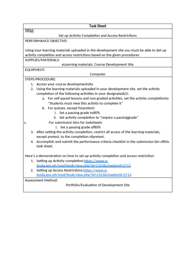 TASK-SHEET-Activity-Completion-and-Restrictions | PDF