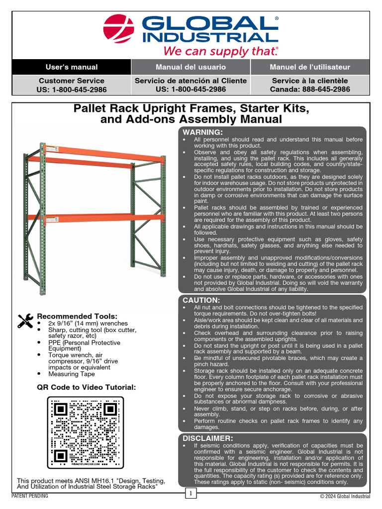 Pallet Rack Upright Frames, Starter Kits, and Add-Ons Assembly Manual | PDF
