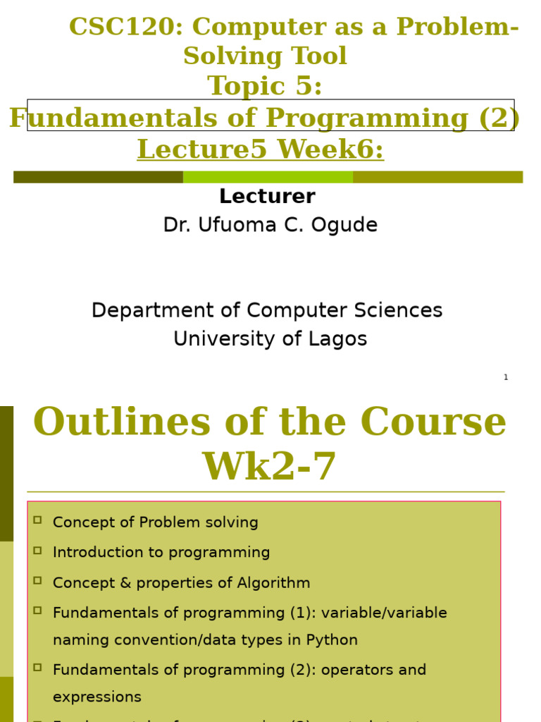 CSC 120 - Lectures Note Week6 | PDF