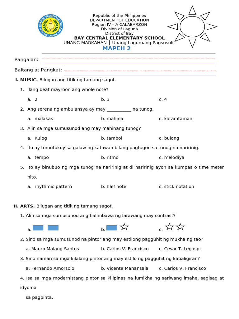 Q1 1st Summative MAPEH Week1-2 | PDF