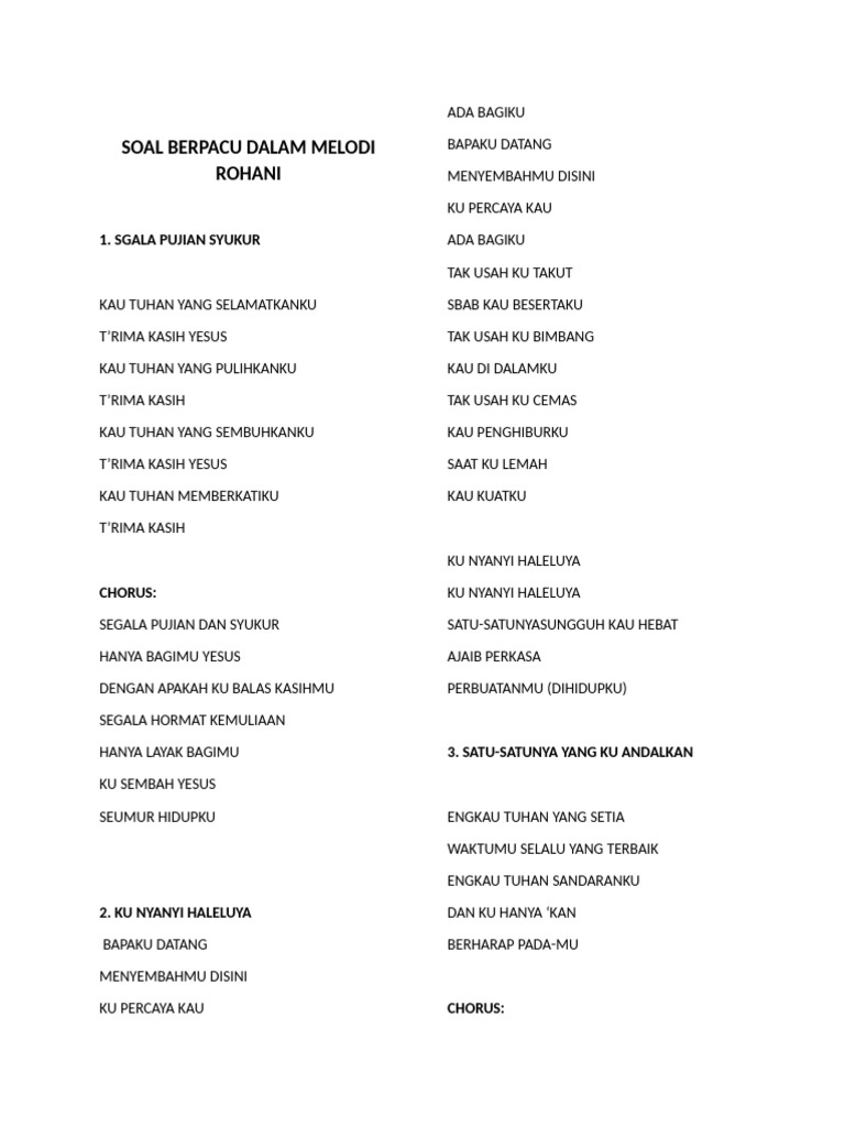 Soal Berpacu Dalam Melodi Rohani | PDF