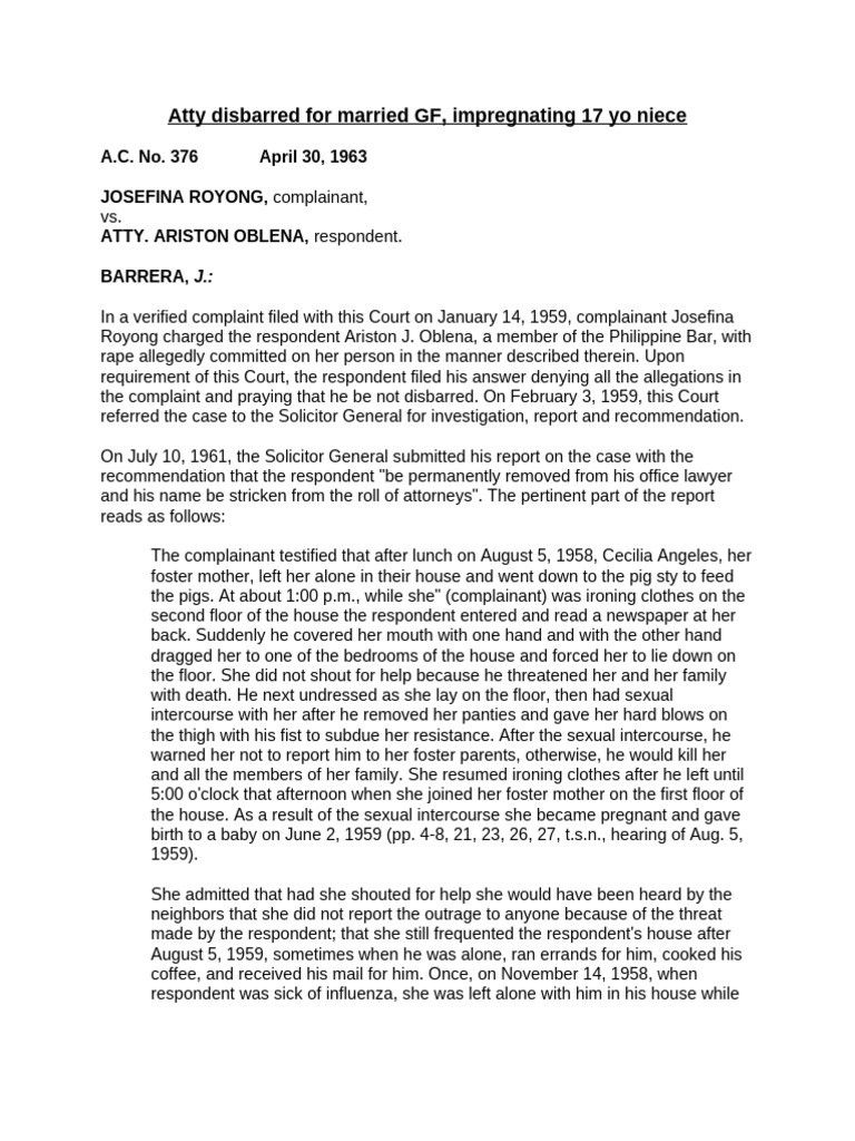 AC 376 Atty disbarred for married GF | PDF
