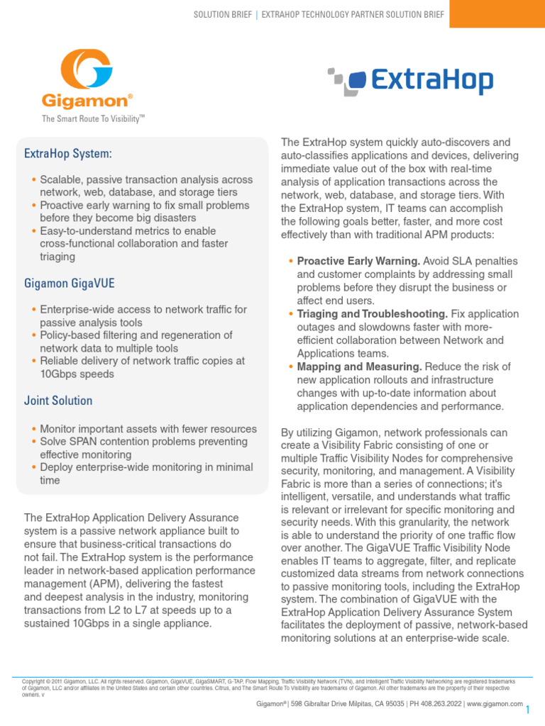 Extrahop Gigamon Joint Solution Brief | PDF