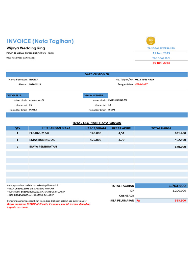 Invoice (KDR) - Revisi Inatsa | PDF