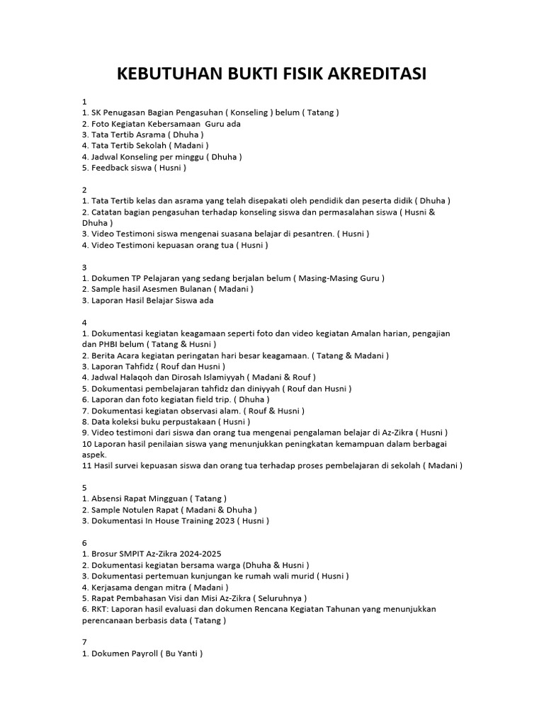 KEBUTUHAN BUKTI FISIK AKREDITASI | PDF