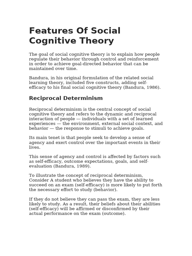 Features of Social Cognitive Theory | PDF