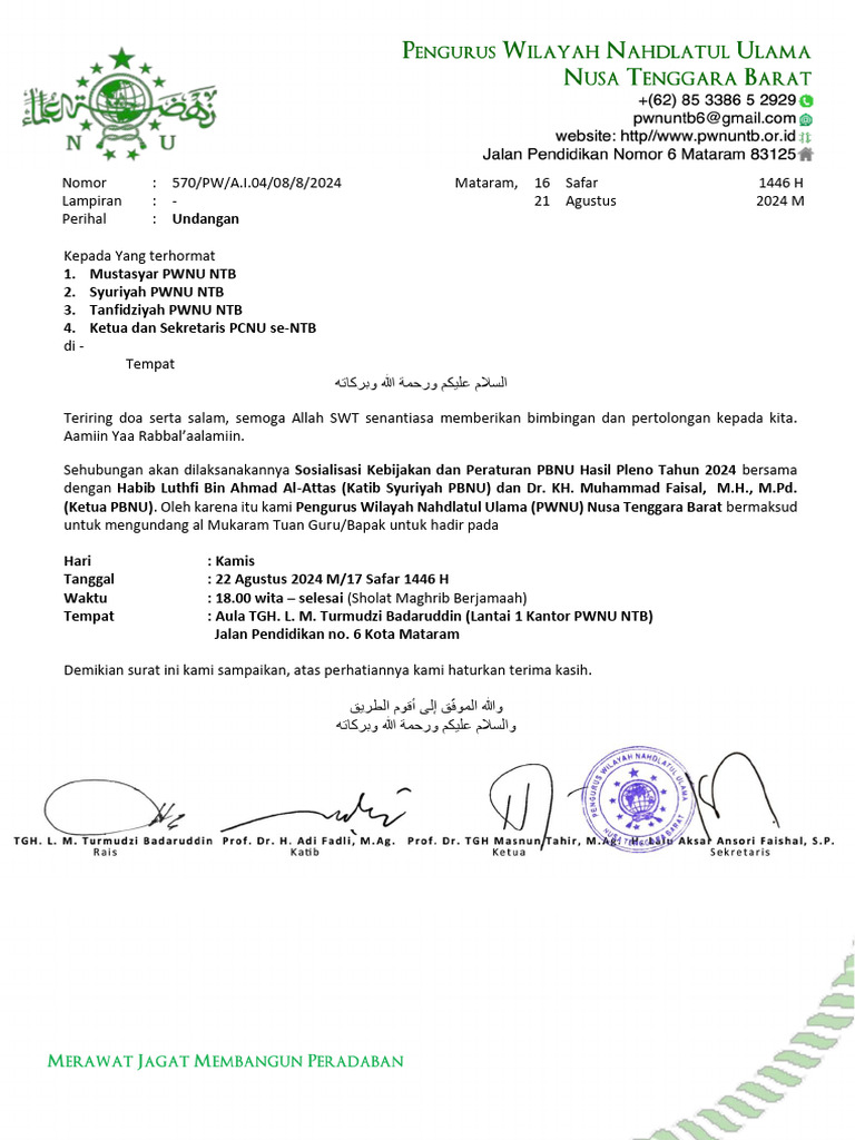 Undangan Sosialisasi Hasil Pleno Pbnu | PDF