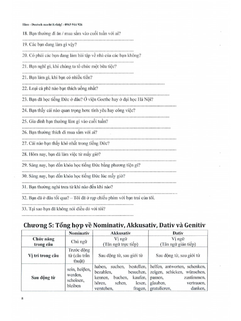 BT NG Pháp T NG H P Thêm Nom., Akk., Dat. | PDF