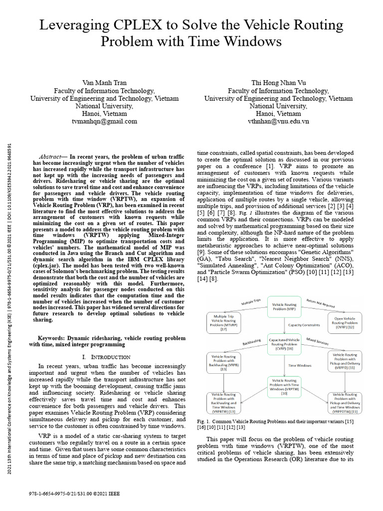 Leveraging CPLEX To Solve The Vehicle Routing Problem With Time Windows | PDF