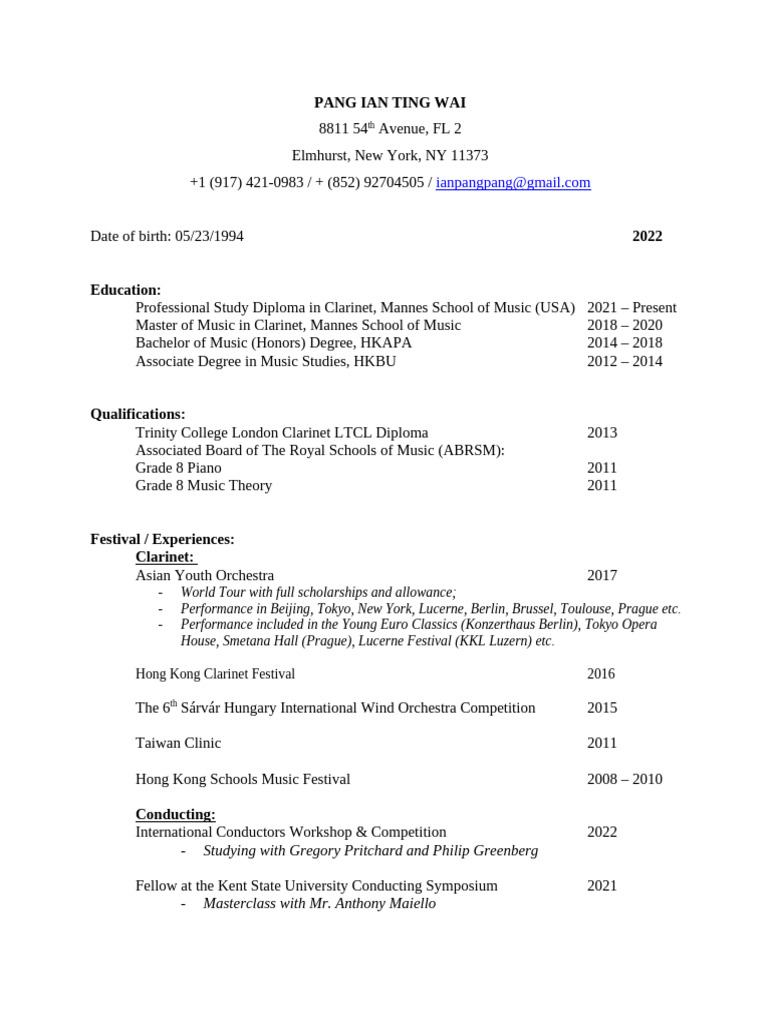 Ian Ting Wai Pang Resume | PDF