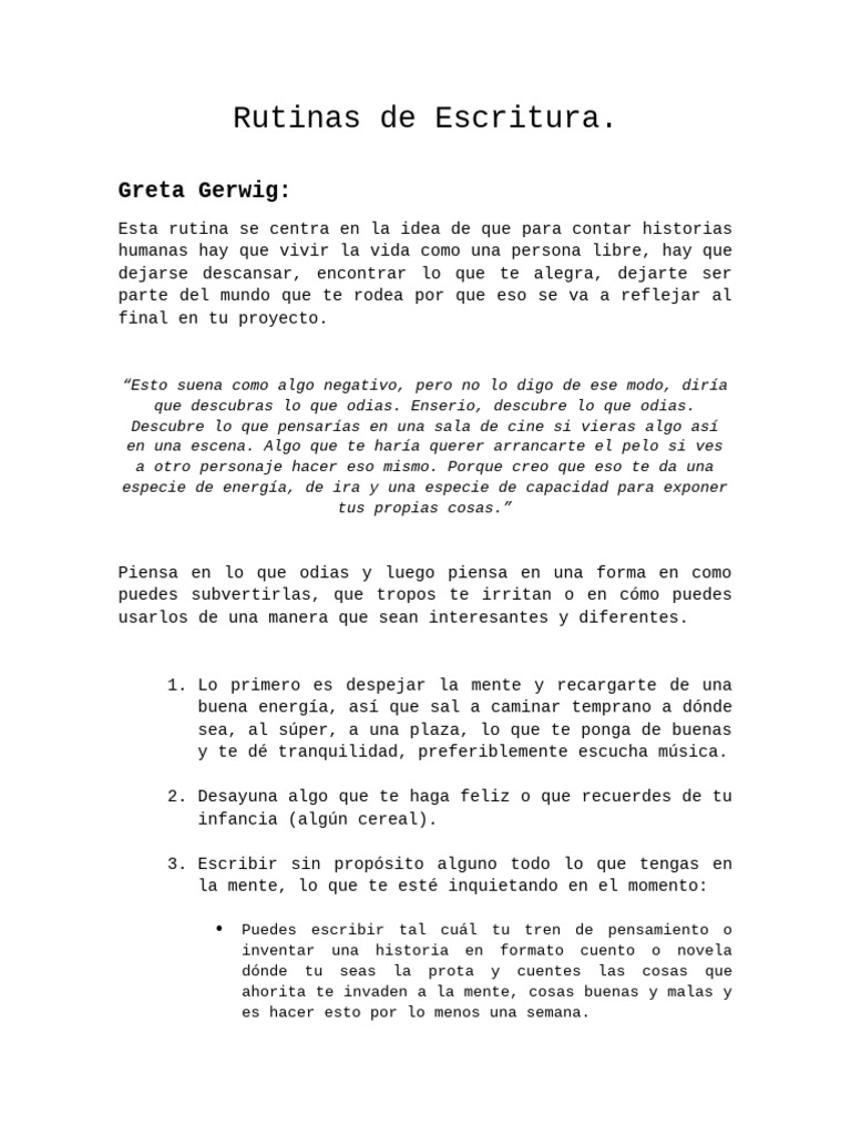 Rutinas de Escritura. | PDF