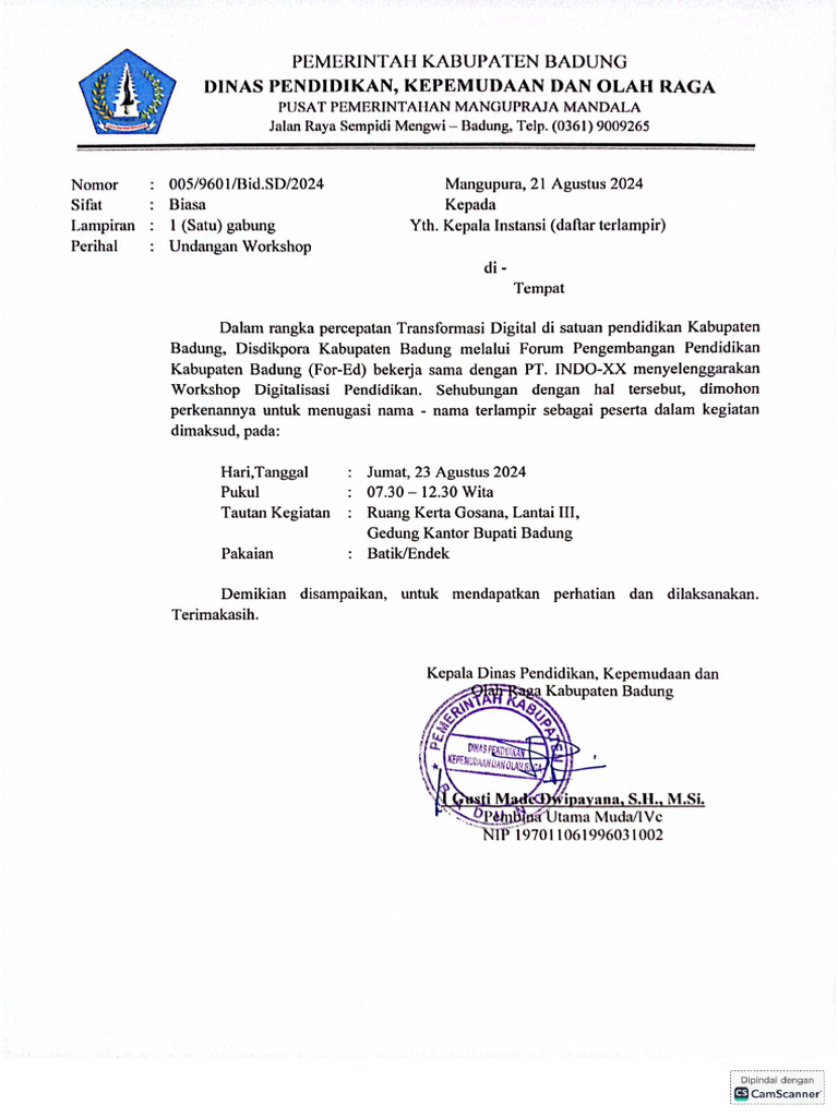Surat Undangan Workshop TGL 23 Agustus 2024 | PDF