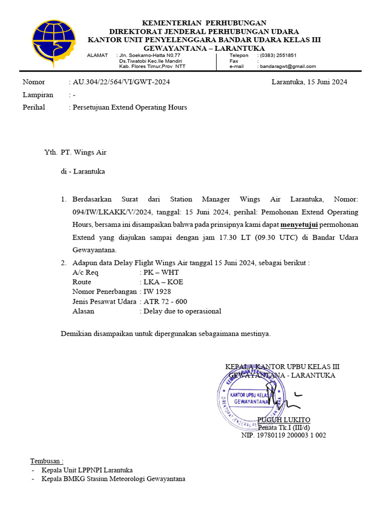 Surat Balasan Extend (15 Juni) 2024 | PDF