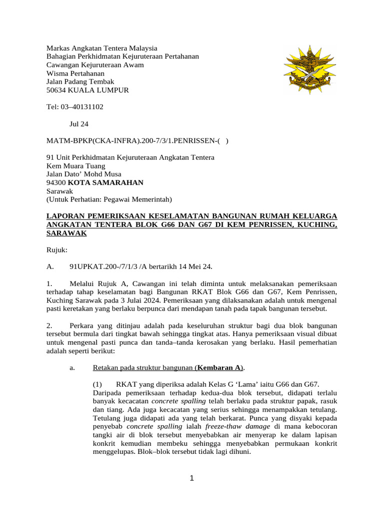 Surat Laporan Tinjauan Blok G66 G67 Penrissen | PDF