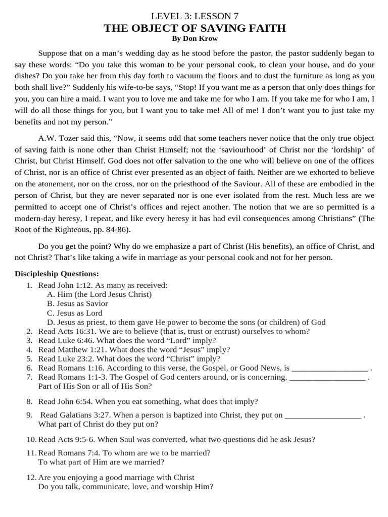 Level-3-LESSON-7-THE OBJECT OF SAVING FAITH | PDF