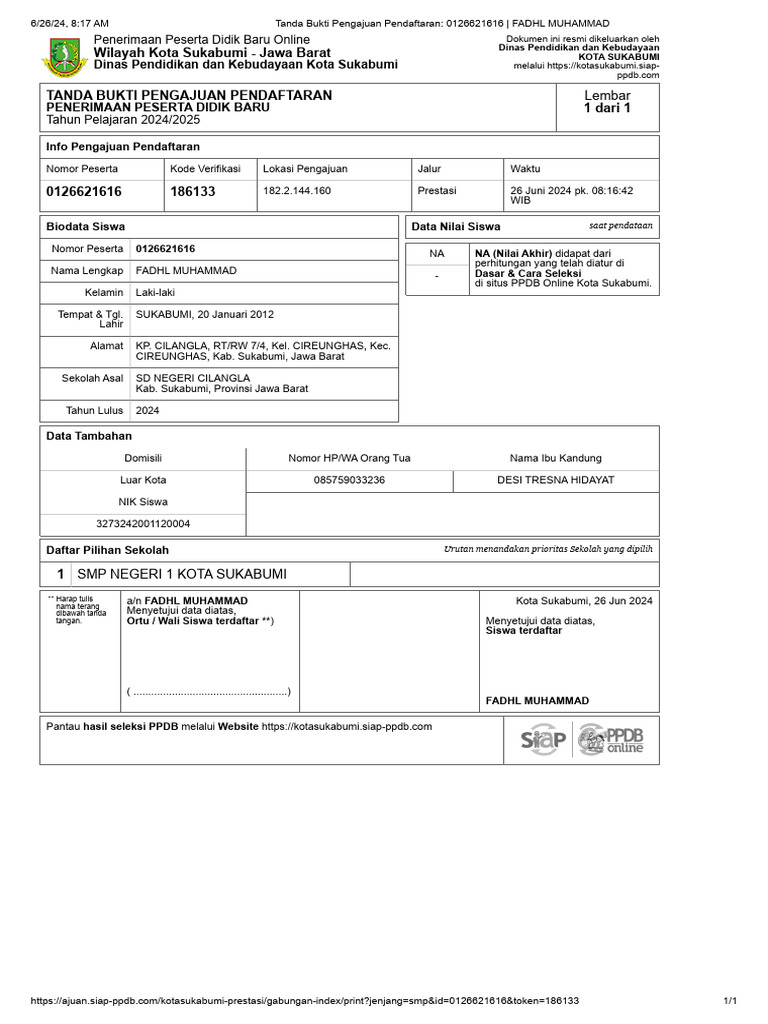 Contoh Tanda Bukti Pengajuan Pendaftaran | PDF