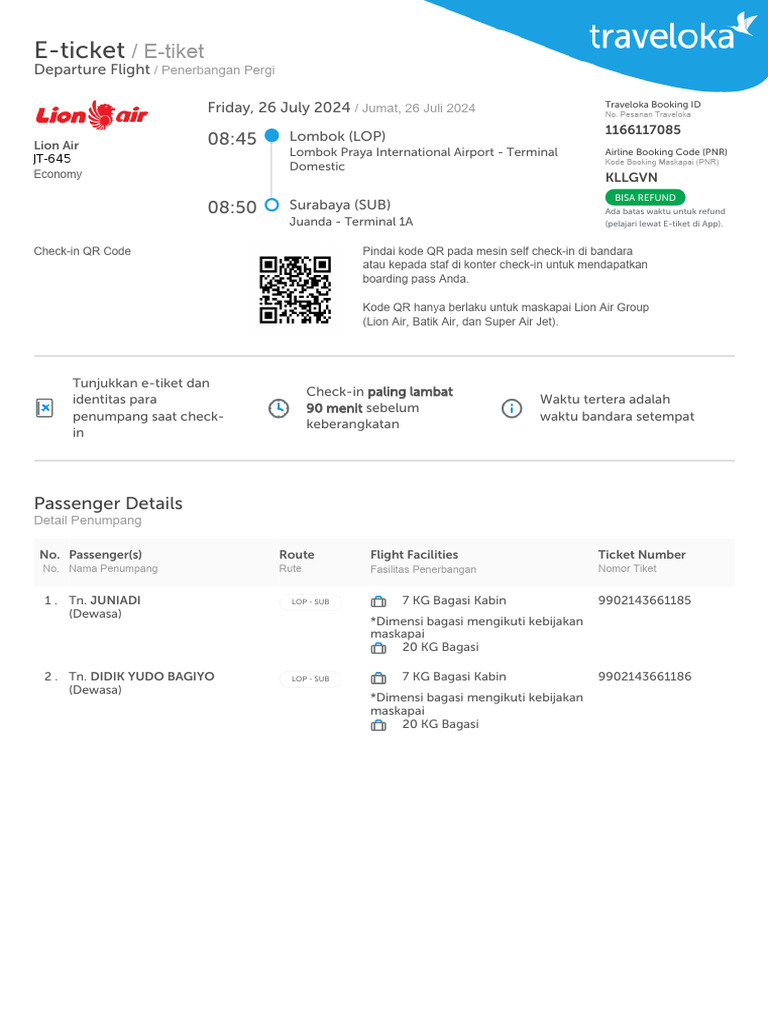 Tiket Lombok - Surabaya | PDF