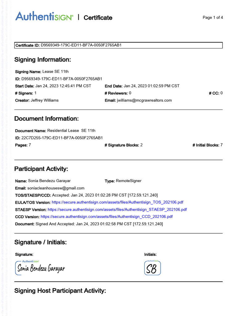 Lease SE 11th - Certificate | PDF