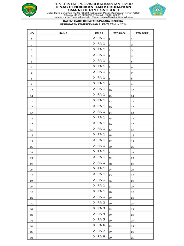 Daftar Hadir Upacara | PDF