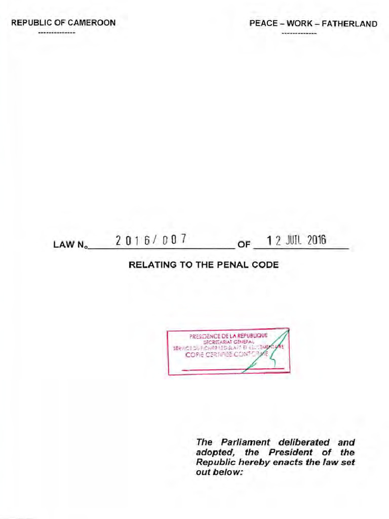 Cameroon - Penal Code | PDF