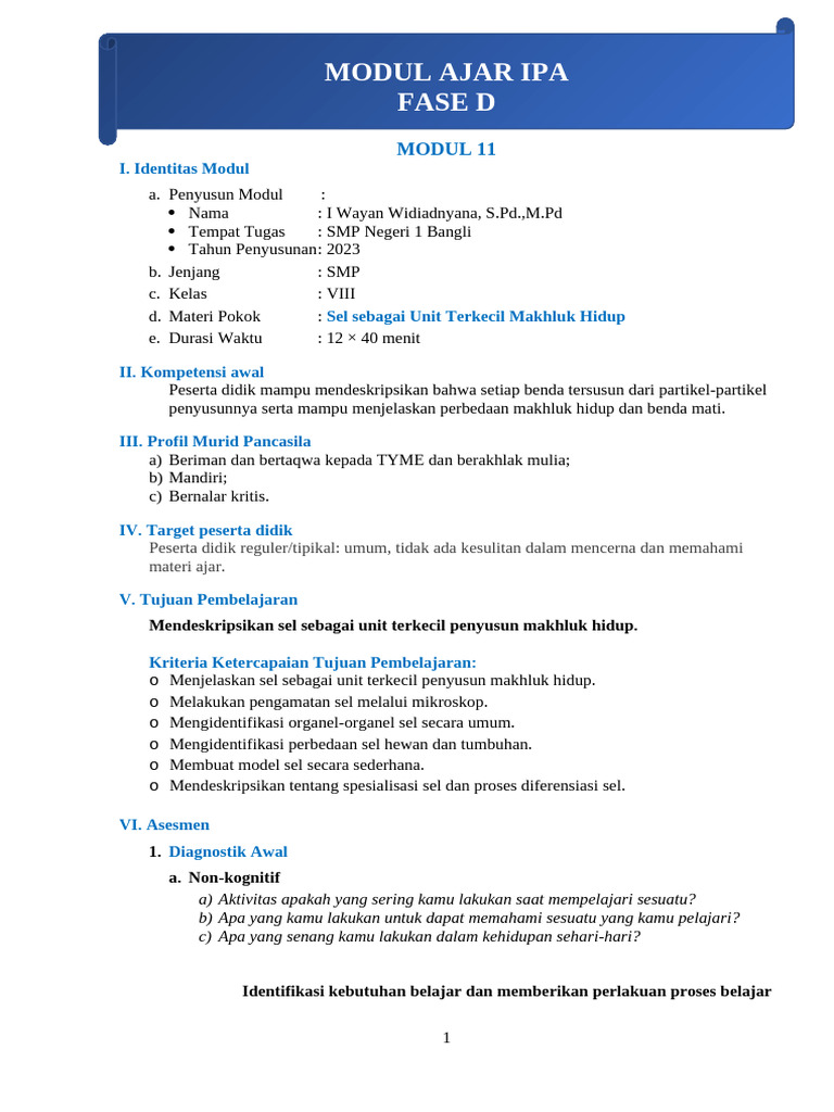 MODUL AJAR IPA - Sel | PDF